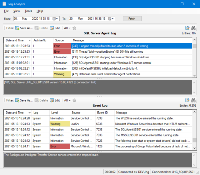 Access to SQL Server logs - Performance Store