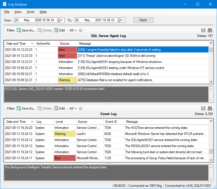Access To Sql Server Logs - Performance Store