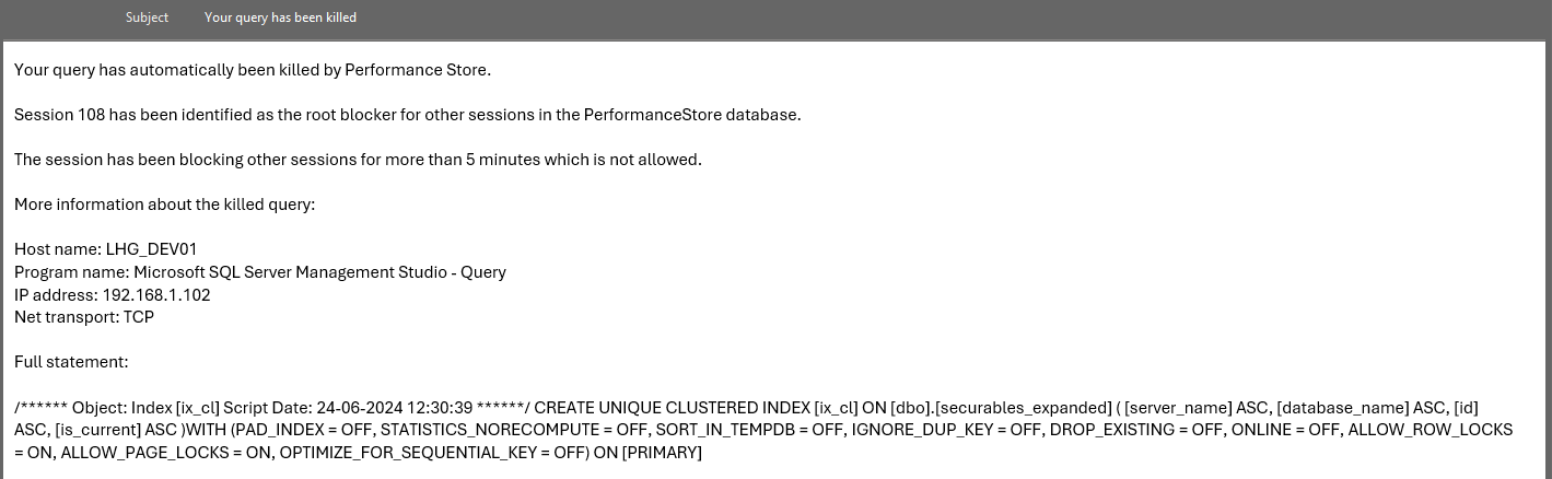 Kill blocking sessions - Performance Store